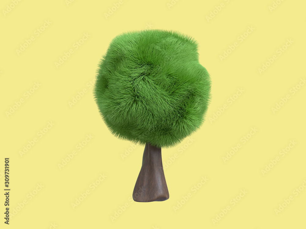 yellow background tree hair leaf 3d rendering cartoon style Stock ...