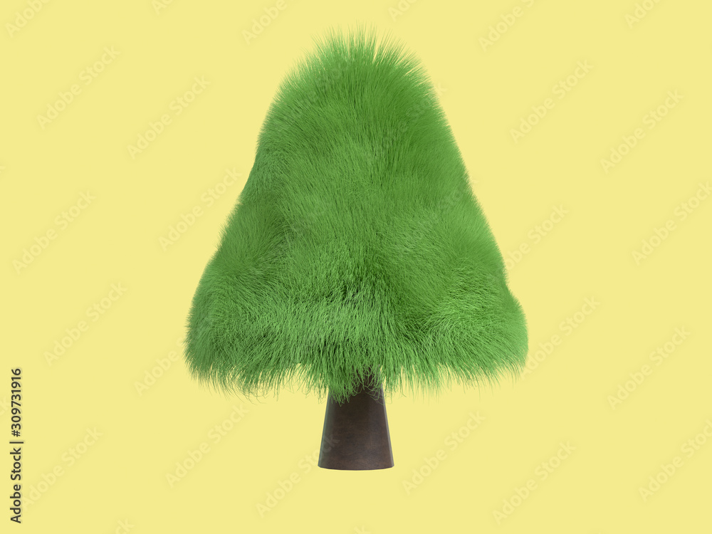 yellow background tree hair leaf 3d rendering cartoon style Stock ...