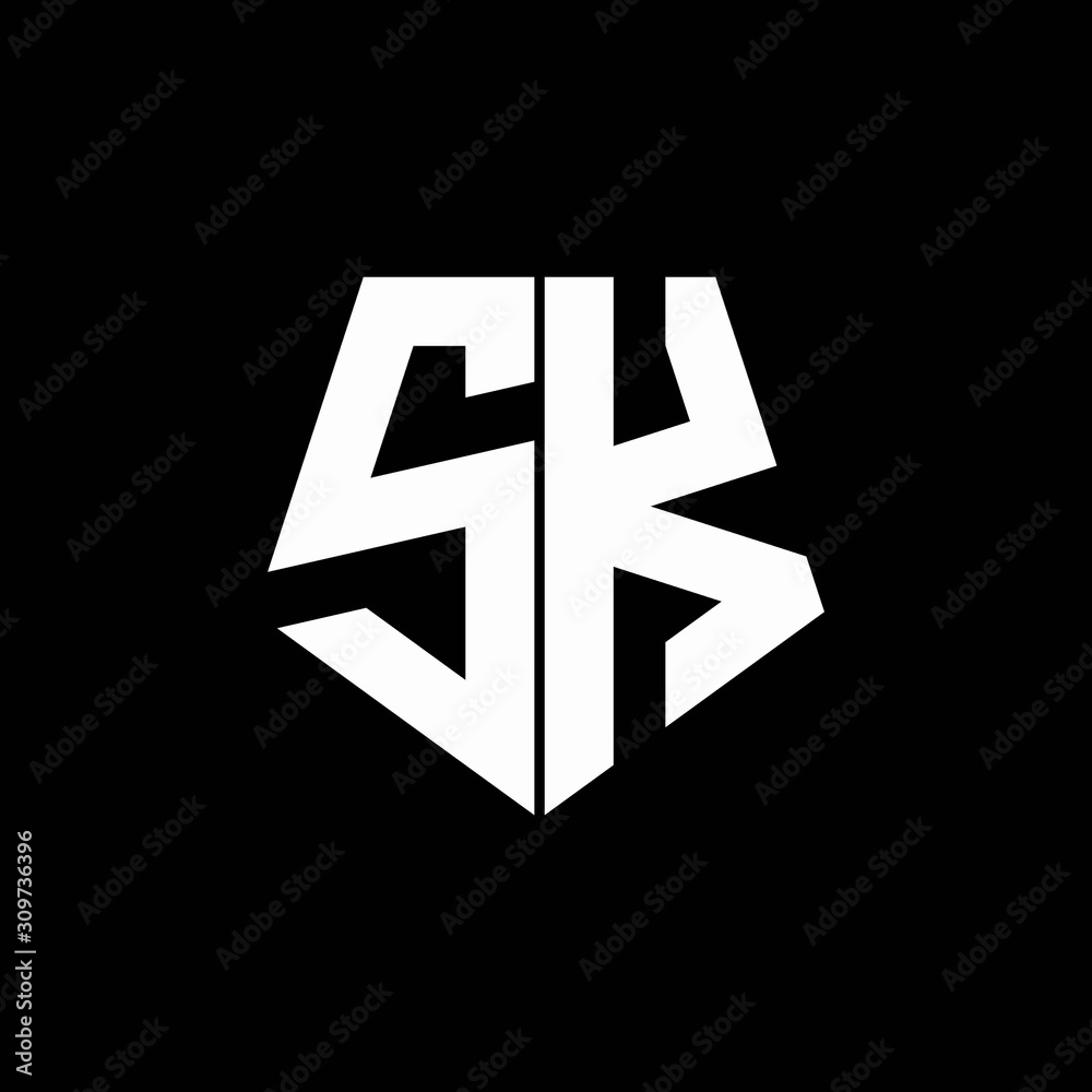 SK logo monogram with pentagon shape style design template Stock Vector ...