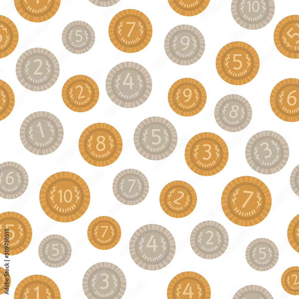 Vector seamless pattern with cartoon style coins. Silver and gold money ...