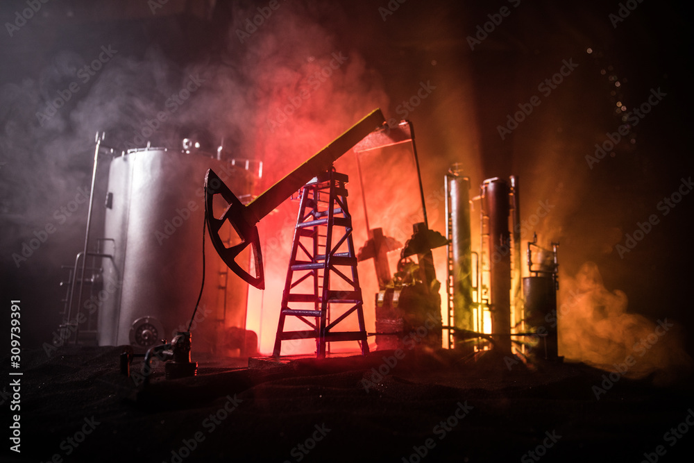 Artwork decoration. Oil pump and oil rig energy industrial machines for ...