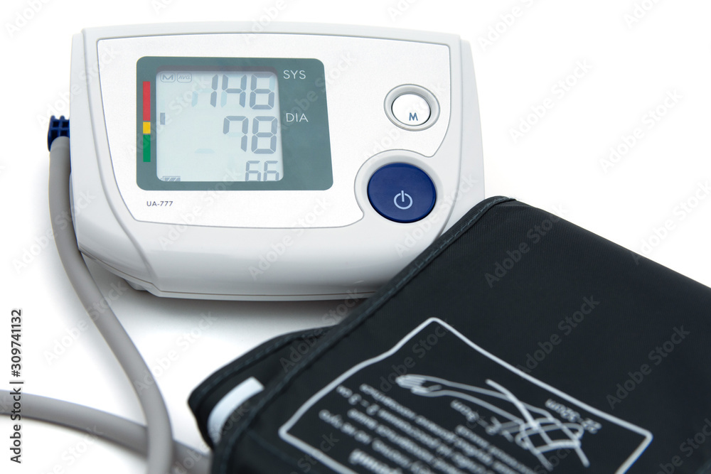 Medical electronic device for measuring blood pressure, isolated on ...