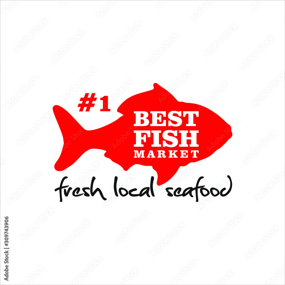 Simple bold red fish logo silhouette vector. Seafood culinary design or ...