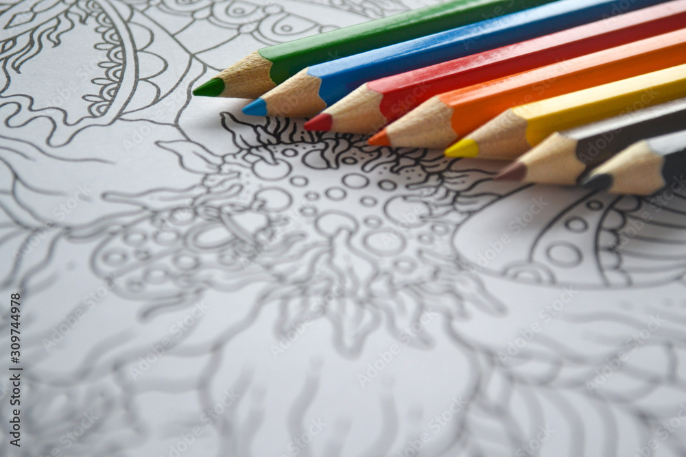 Zen art, doodle patterns in black and white with multicolored pens ...