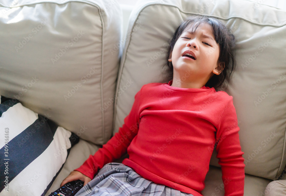 Emotional Crying and Sad Angry little girl at home.Mad kid got upset ...