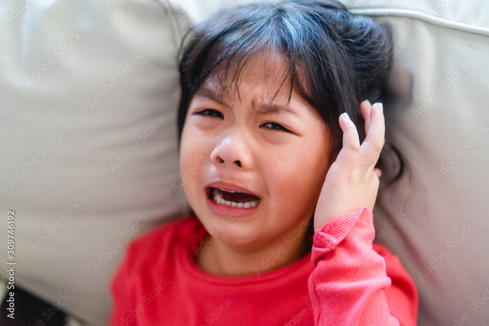 Emotional Crying and Sad Angry little girl at home.Mad kid got upset ...