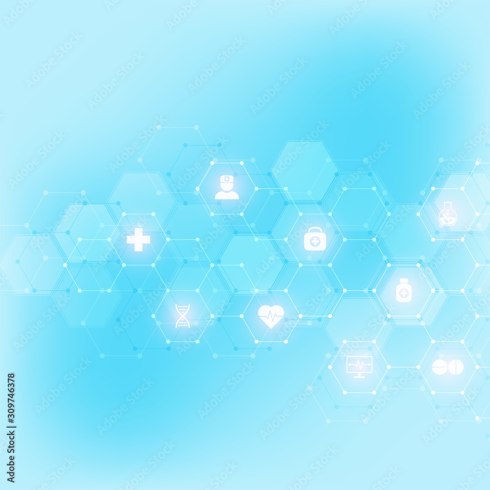 Abstract medical background with flat icons and symbols. Template ...