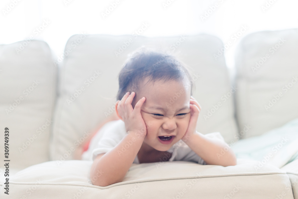 Emotional Tantrum and Angry toddler boy at home.Mad kid got upset and ...