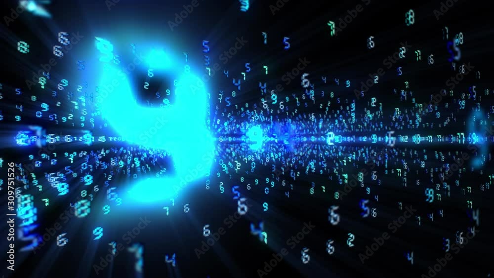 Abstract Numbers Animation In Blue Digital Fly Binary Code Background Loop Data Binary Code
