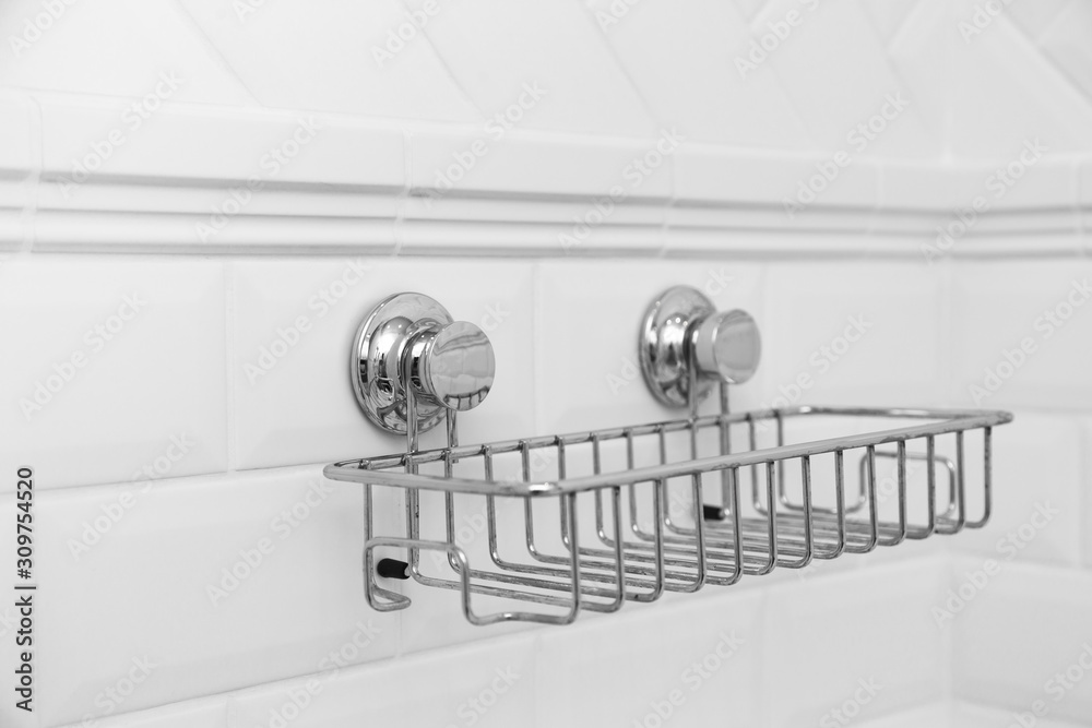 Suction cups compact bath shelf, fixing on tiled wall without drilling ...