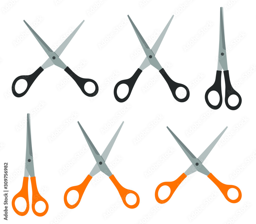 Realistic Barber scissors icon shape set. Barbershop grunge logo symbol ...
