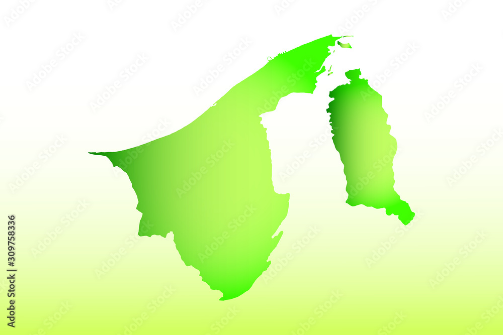 Brunei map using green color with dark and light effect vector on light ...