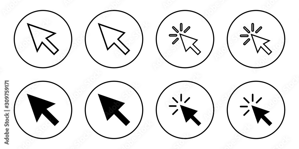 Click arrow icon simple, Cursor icon, Computer mouse click cursor black arrow icons. Stock ...