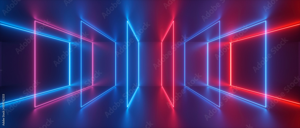 3d render, abstract background, blue red neon light, holographic ...