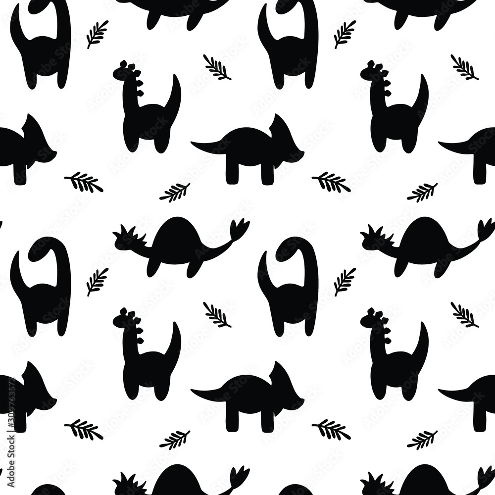 Seamless pattern with dinosaur. Vector version. Dino print. Black ...