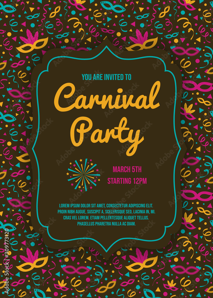 Concept of Carnival Party invitation card with colorful background ...