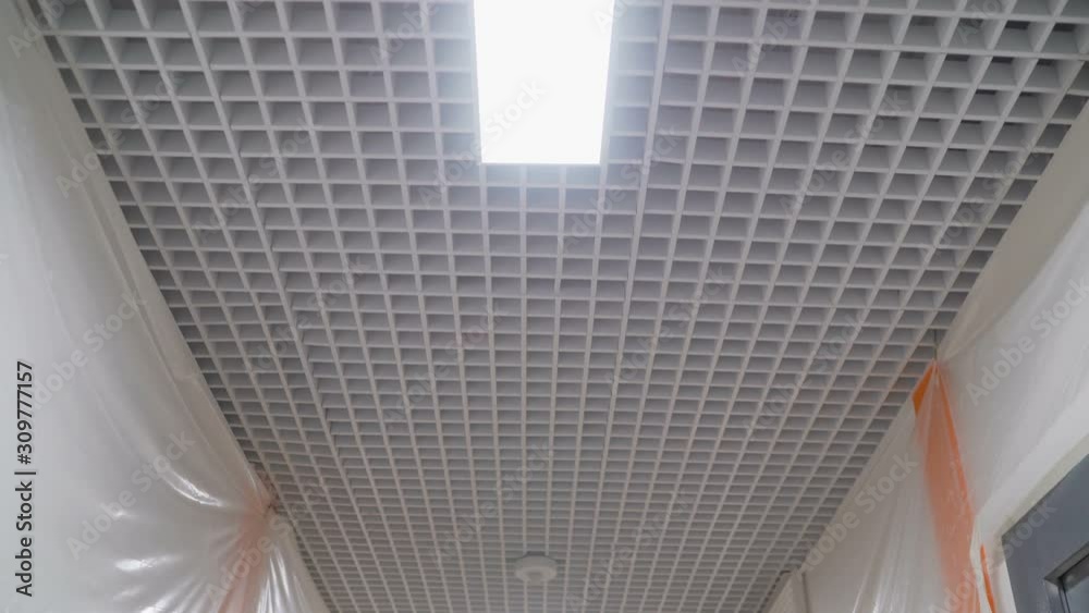 The ceiling in the hallway. The inner corridor of the modern entrance ...