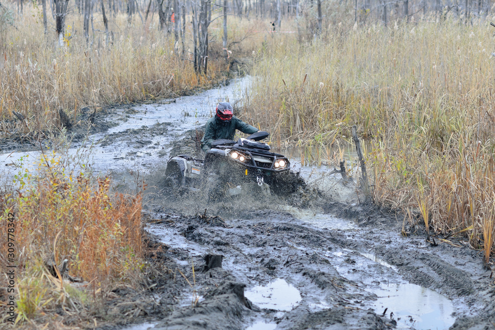 Cool picture of active ATV and UTV driving in mud and water at Autumn ...
