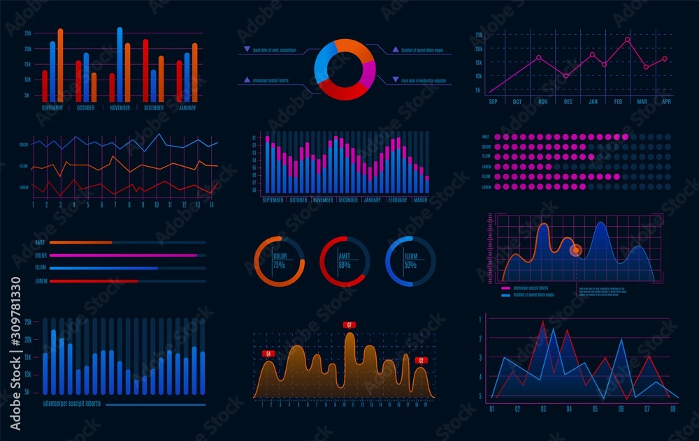 Fototapeta Hud dashboard. Technology user interface, futuristic ... Fototapeta Hud dashboard. Technology user interface, futuristic ...