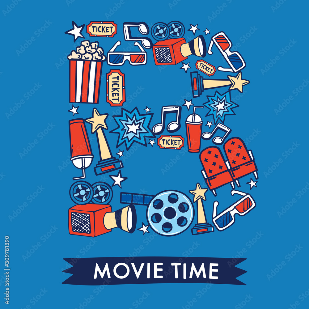 Cinema Alphabet collection for card design : Cinema elements forming a ...