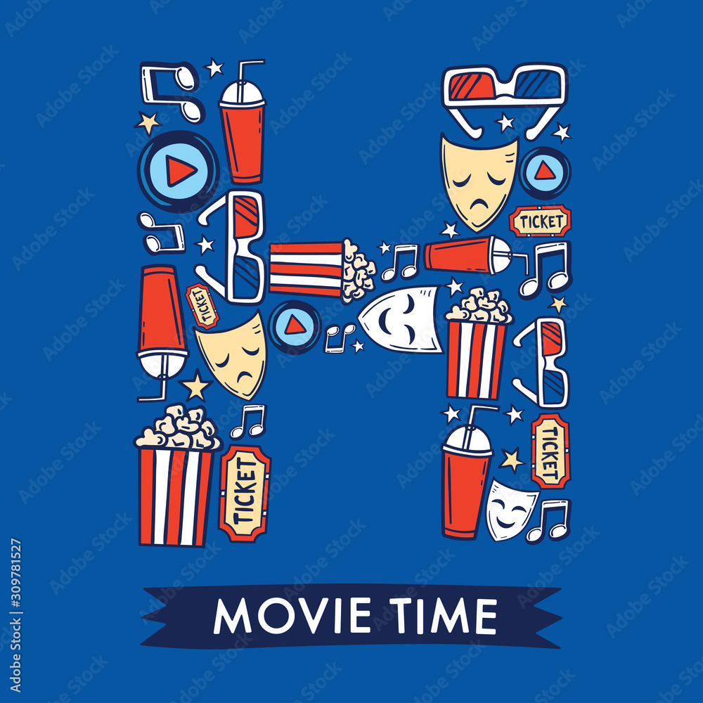 Cinema Alphabet collection for card design : Cinema elements forming a ...