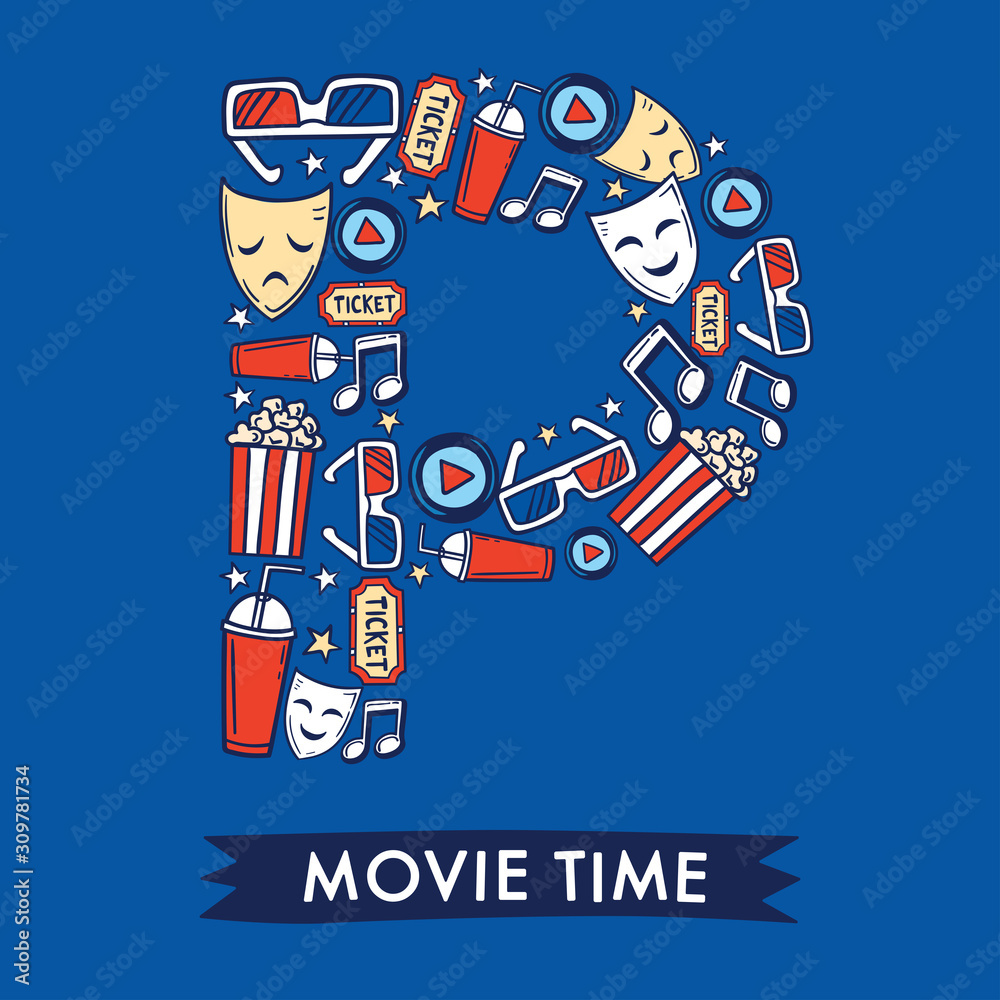 Cinema Alphabet collection for card design : Cinema elements forming a ...