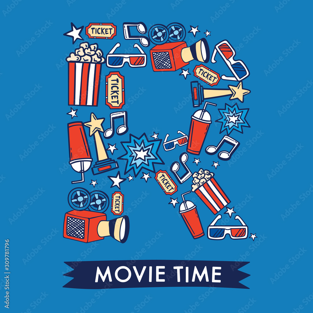 Cinema Alphabet collection for card design : Cinema elements forming a ...