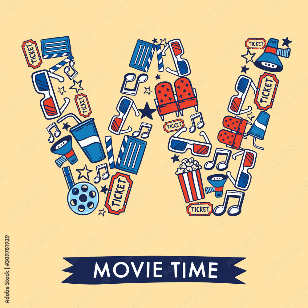 Cinema Alphabet collection for card design : Cinema elements forming a ...