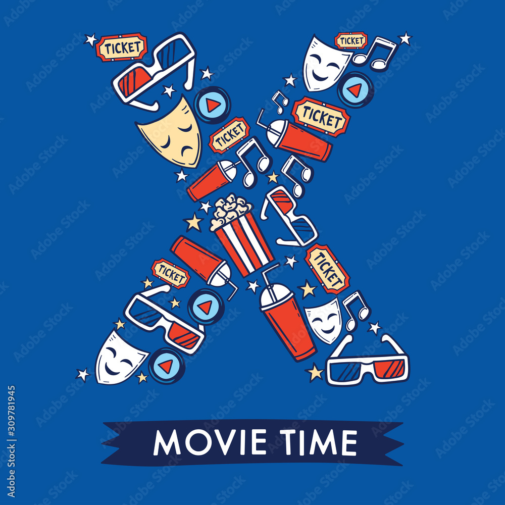 Cinema Alphabet collection for card design : Cinema elements forming a ...