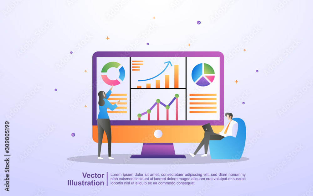 Vecteur Stock Data analysis concept. People analyze chart movements and business development ...