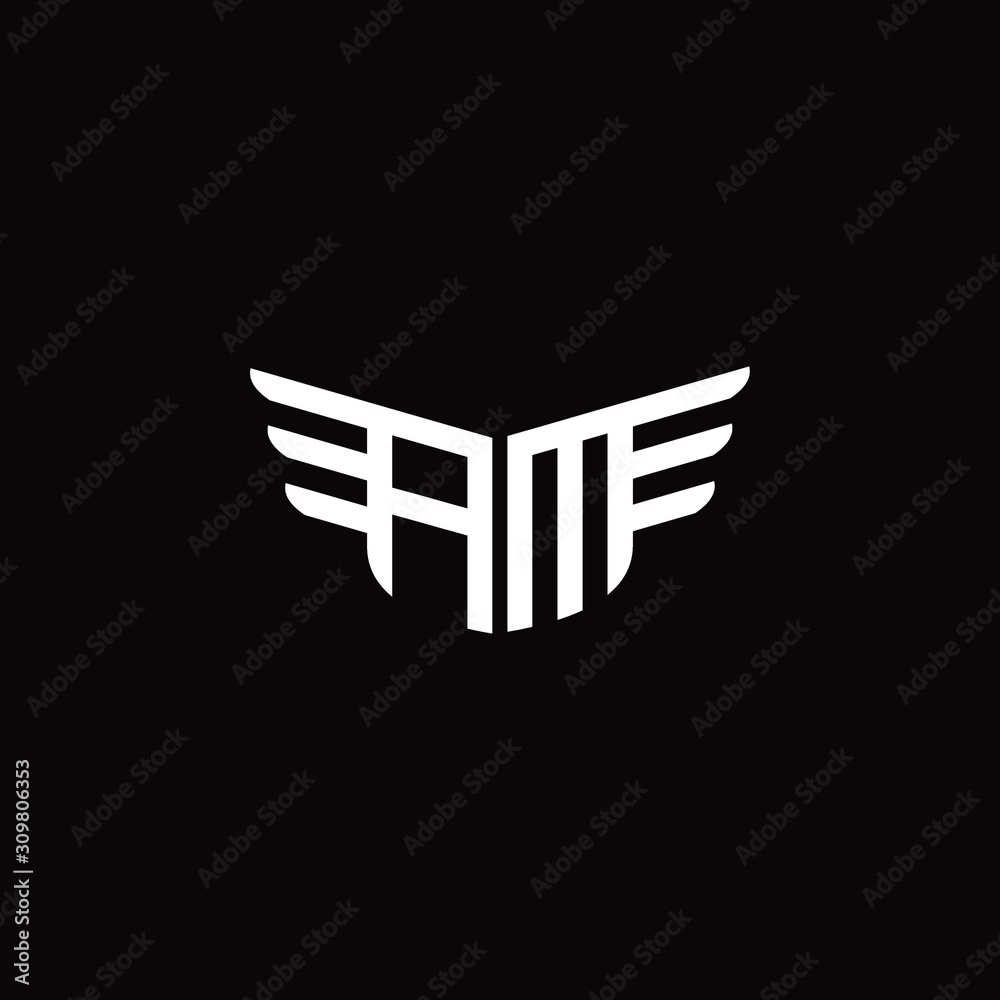 AM logo monogram emblem shape with wings style ribbon design template ...
