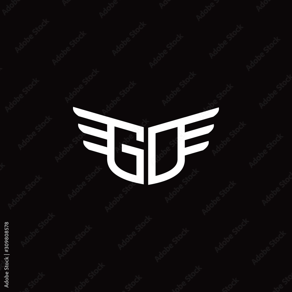 GD logo monogram emblem shape with wings style ribbon design template ...