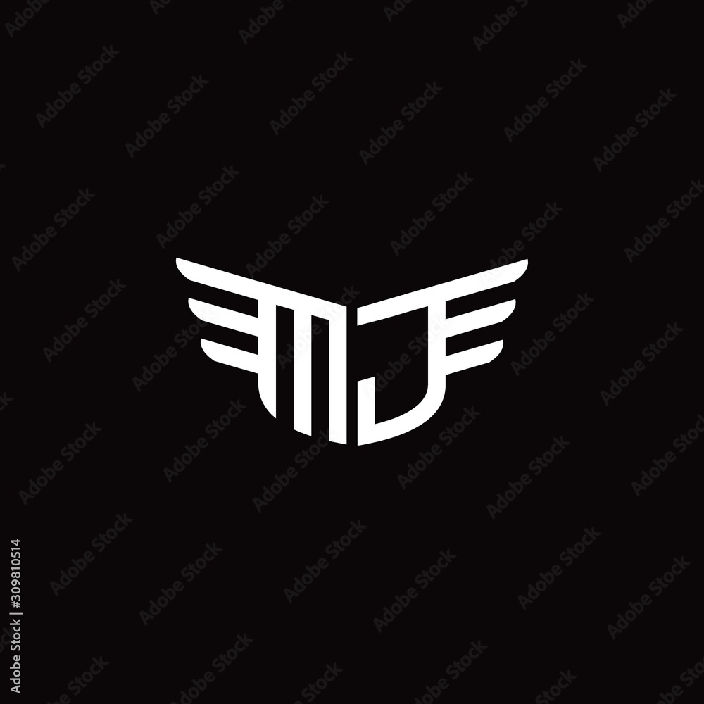 MJ logo monogram emblem shape with wings style ribbon design template ...
