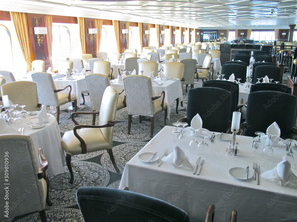 Elegant formal Lounge Bar Restaurant dining room on luxury cruise ship ...