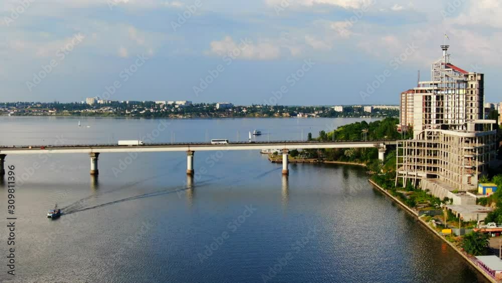 Bridge across river Souther Bug.Bridge designed and builded in Soviet ...