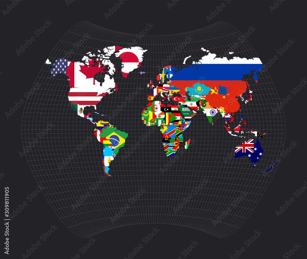 Worldmapwith flags of each country. Larrivee projection. Map of the ...