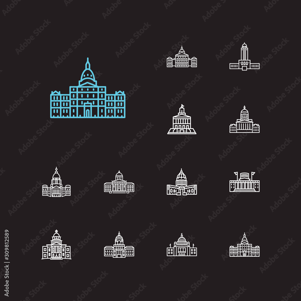 Landmark icons set. Georgia state capitol and landmark icons with ...