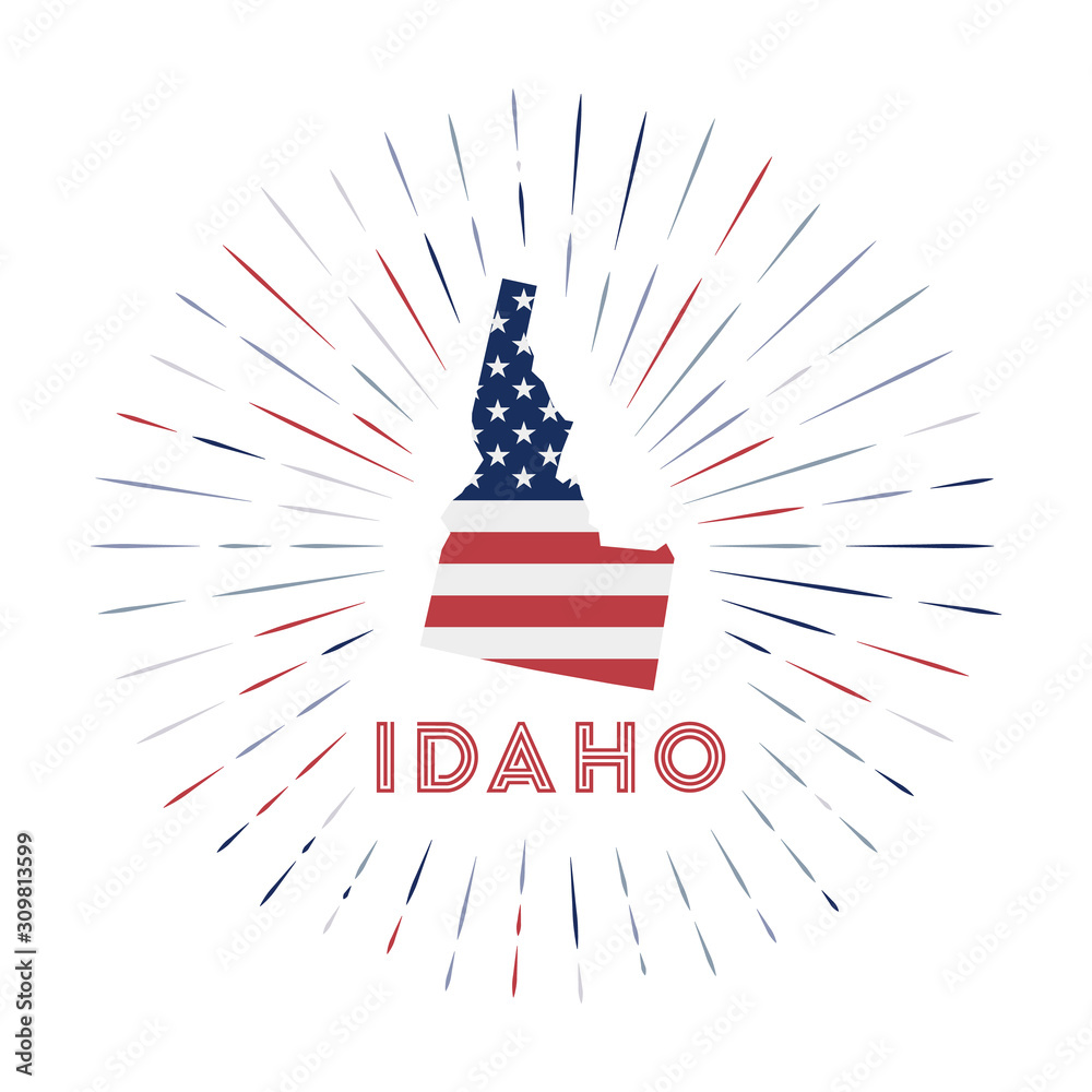 Idaho sunburst badge. The us state sign with map of Idaho with American ...