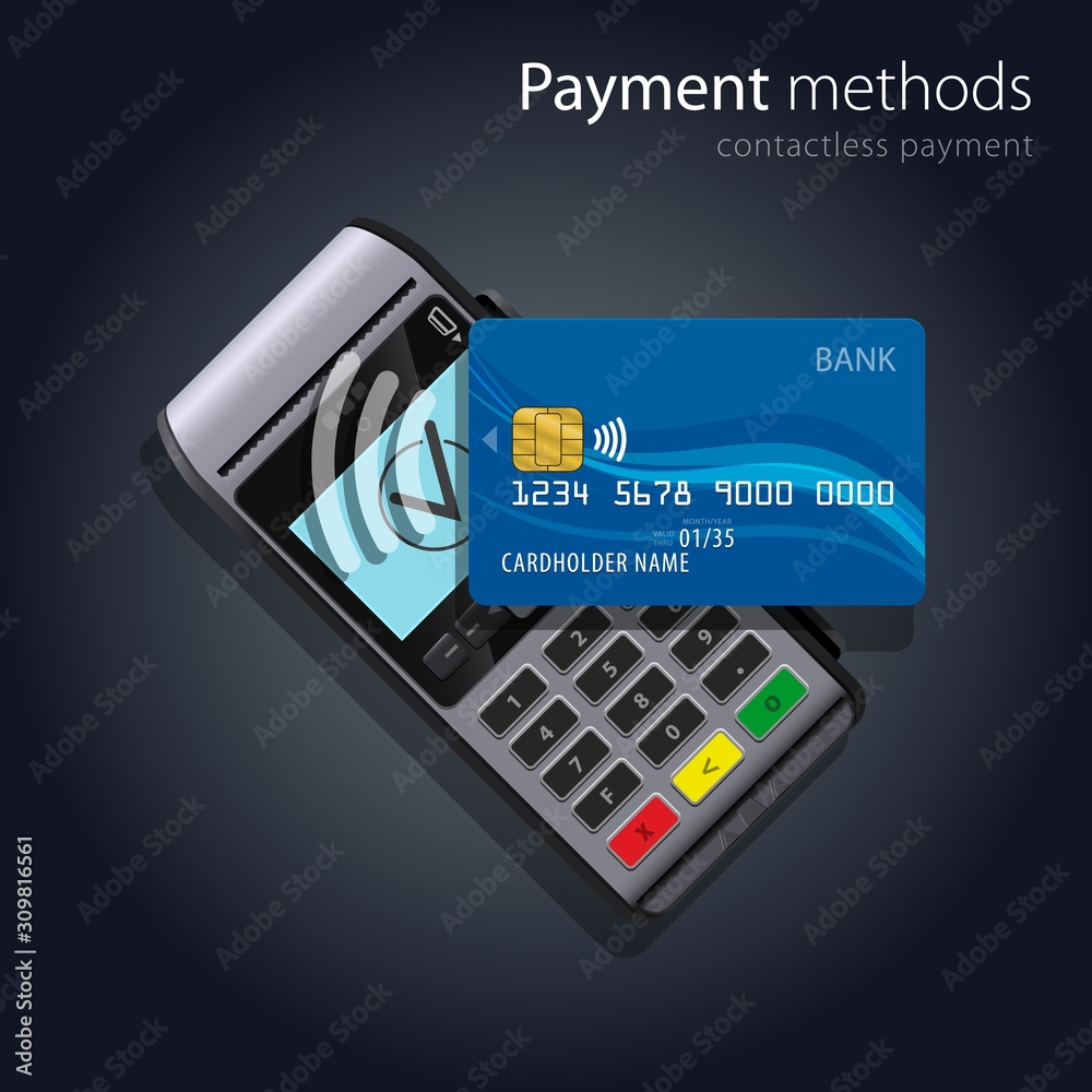 Contactless Payment Methods wireless POS Terminal and bank credit card ...