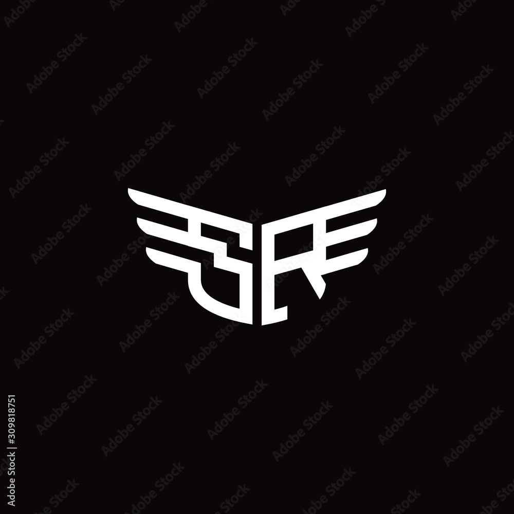 SR logo monogram emblem shape with wings style ribbon design template ...