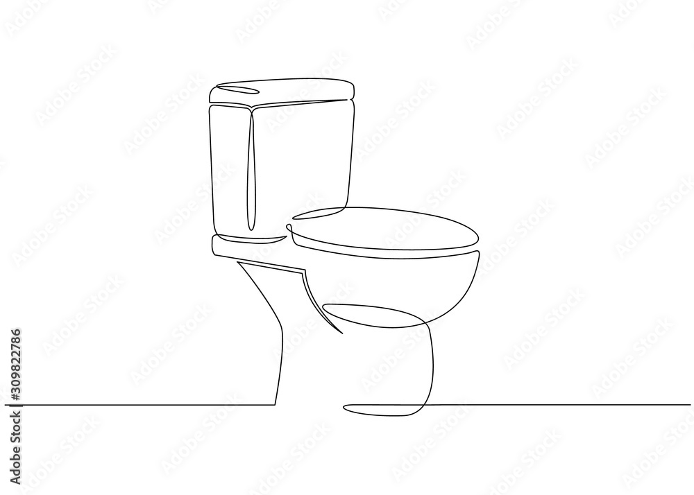 One continuous drawn single art line doodle sketch toilet Stock ...