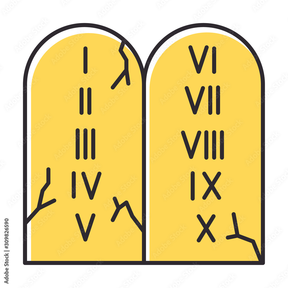Ten Commandments Bible story color icon. Biblical laws written on stone ...
