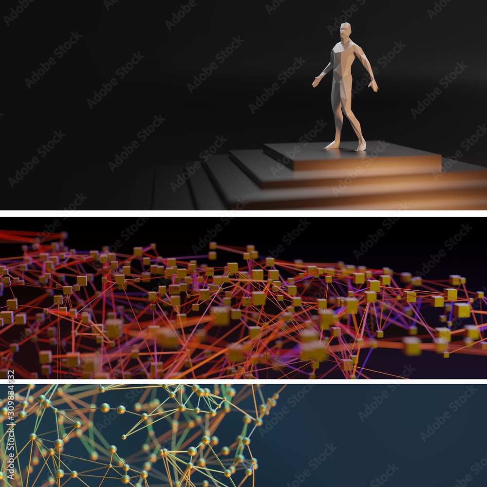 Man network, connection, visual technology art (3d Rendering) Stock ...
