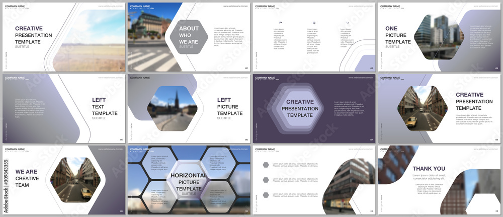 Minimal presentations design, portfolio vector templates with hexagonal ...