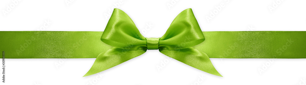 green ribbon bow isolated on white background, for event or gift ...
