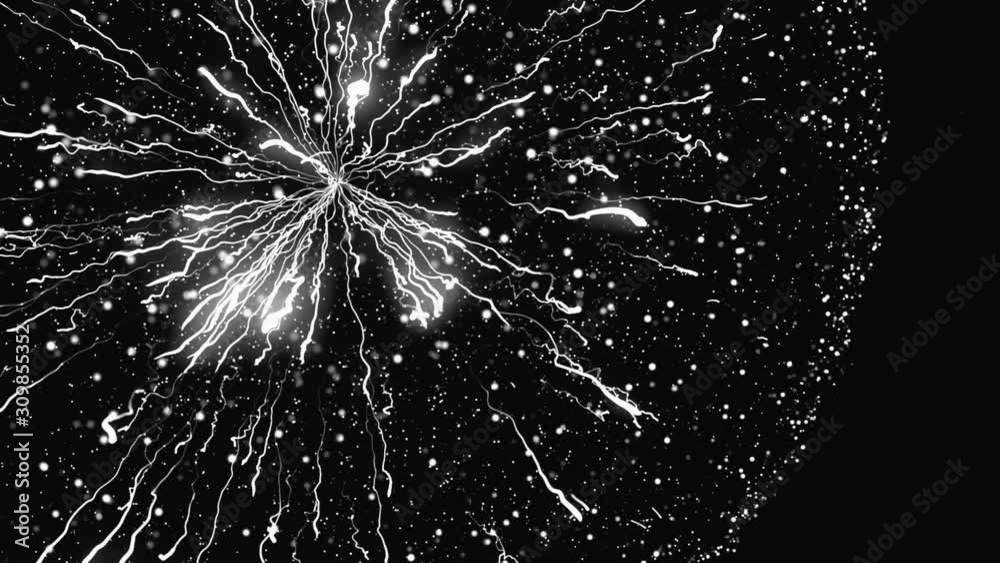 Monochrome abstract lightning and bright light in energy ball with ...