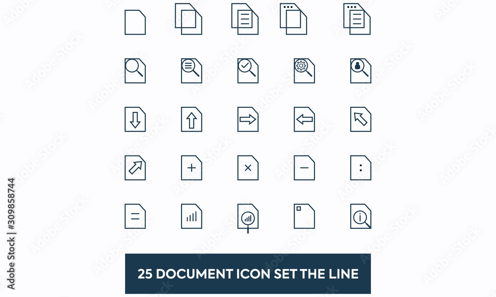 25 Set Document Outline Icon Collection. Simple Vector Illustration ...