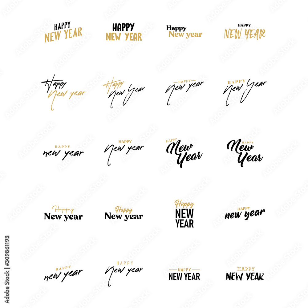 Happy new year typography signs. Vector Lettering Compositions ...