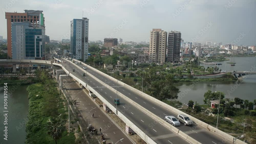 Dhaka mega city beautiful top view with wide over bridge, buildings and ...