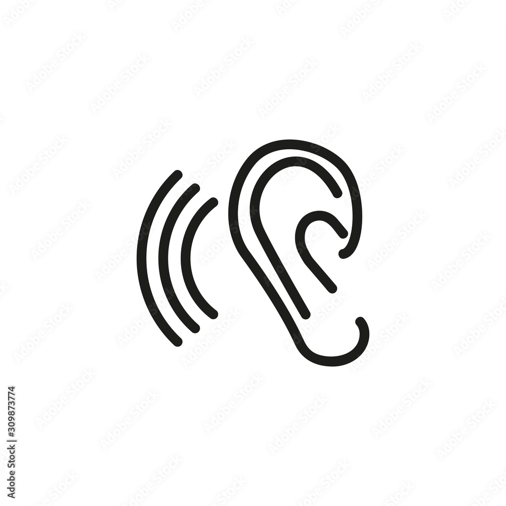 Tinnitus thin line icon. Ear and sound waves isolated outline sign. Ear ...